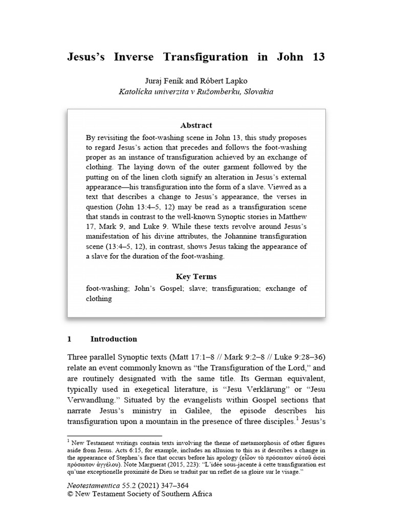 "Jesus's Inverse Transfiguration in John 13" by Juraj Fenik and Robert ...