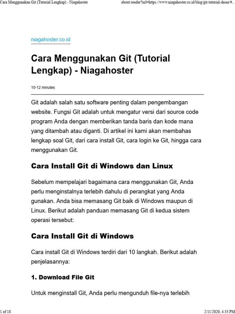 Cara Menggunakan Git (Tutorial Lengkap) - Niagahoster | PDF