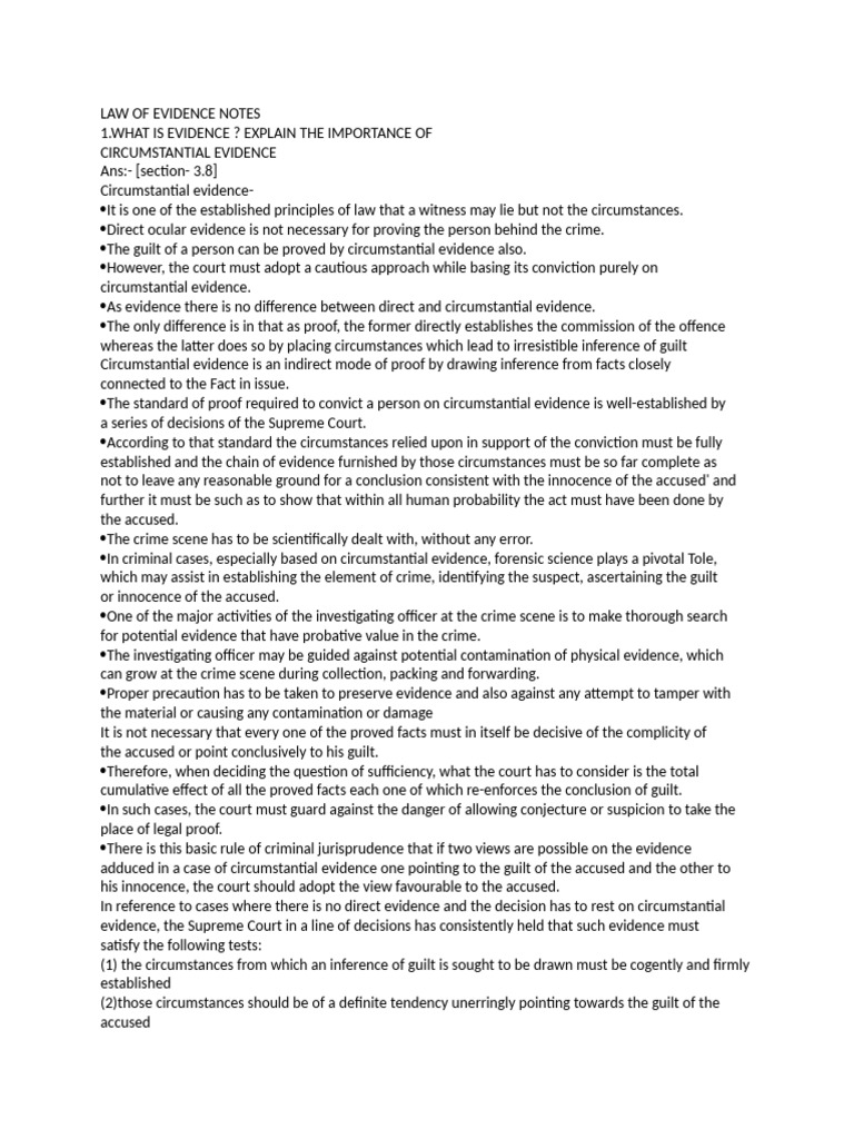 Law of Evidence Notes | PDF | Confession (Law) | Evidence (Law)