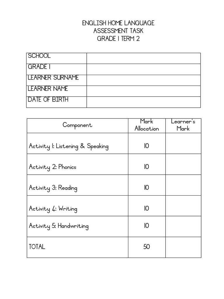 Assessment Task EHL Term 2 Grade 1 | PDF
