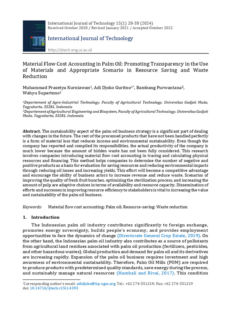 IJTech IE 4393 Material Flow Cost Accounting in Palm Oil Promotin | PDF | Waste | Palm Oil