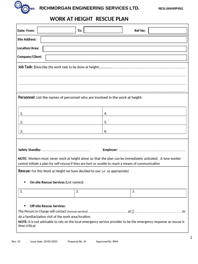 Work at Height Rescue Plan | PDF | Emergency | First Aid