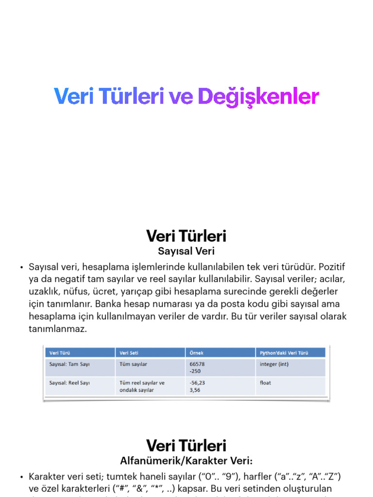 Veri Turleri Degiskenler | PDF