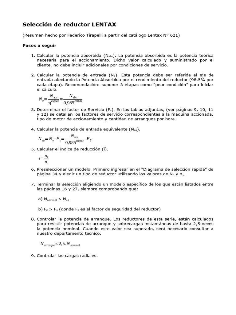 Selección de Reductor LENTAX | PDF