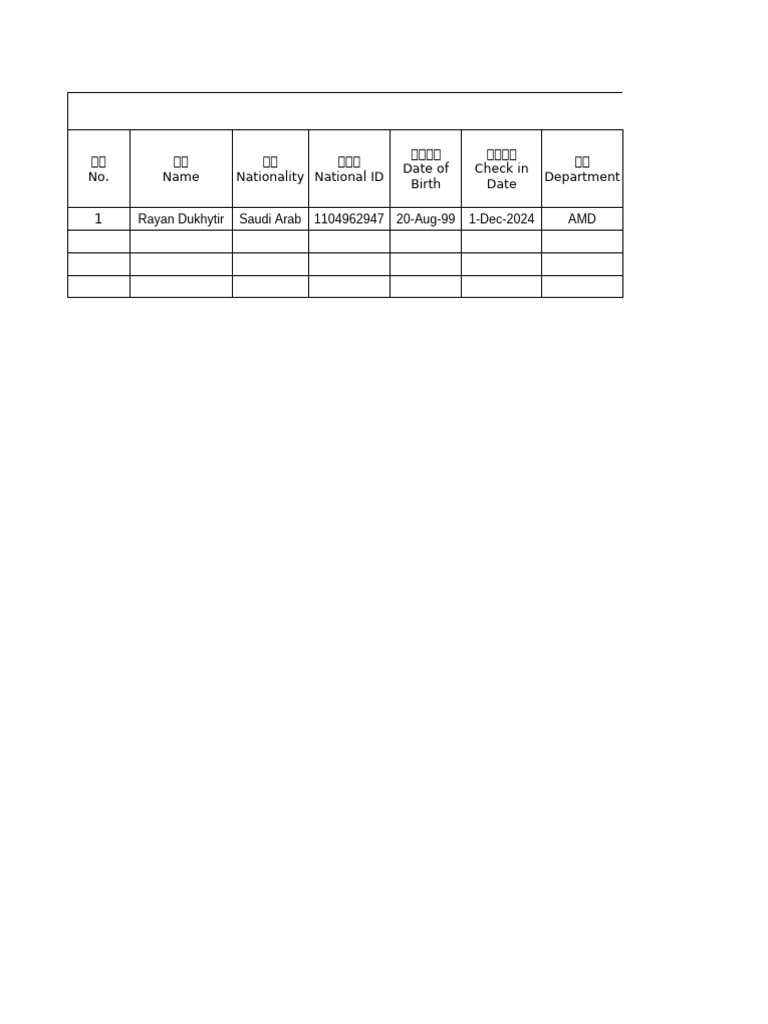 Saudi Employees Log Entry Sheet | PDF