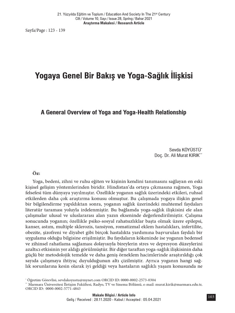 Yogaya Genel Bir Bak Ve Yoga-Sa L K Li Kisi (#955449) - 1835442 | PDF