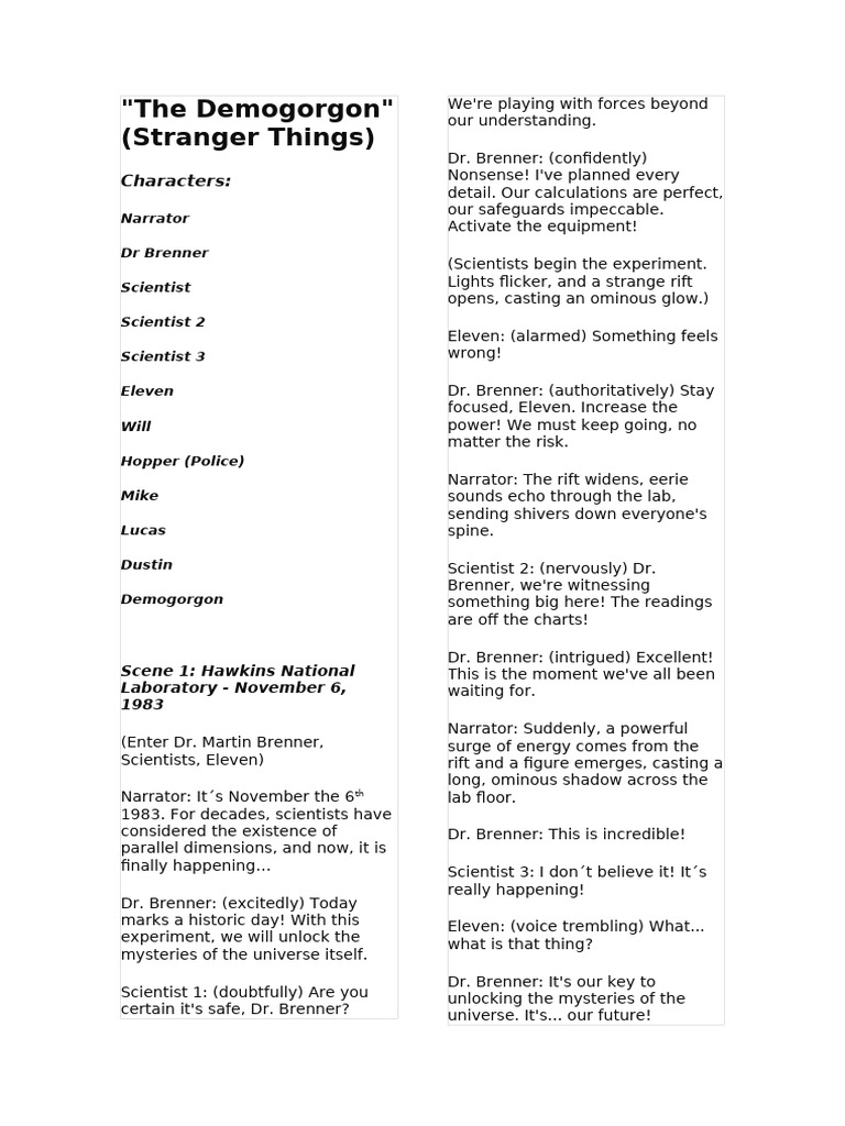 The Demogorgon - Stranger Things Script | PDF
