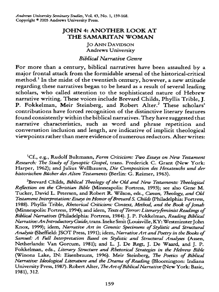 "John 4: Another Look at The Samaritan Woman" by Jo Ann Davidson | PDF ...