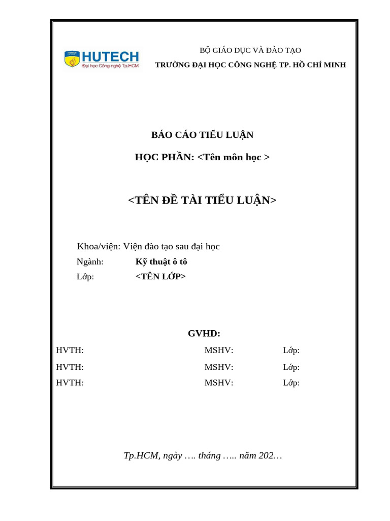 Bieu Mau Bao Cao Bai Tieu Luan | PDF