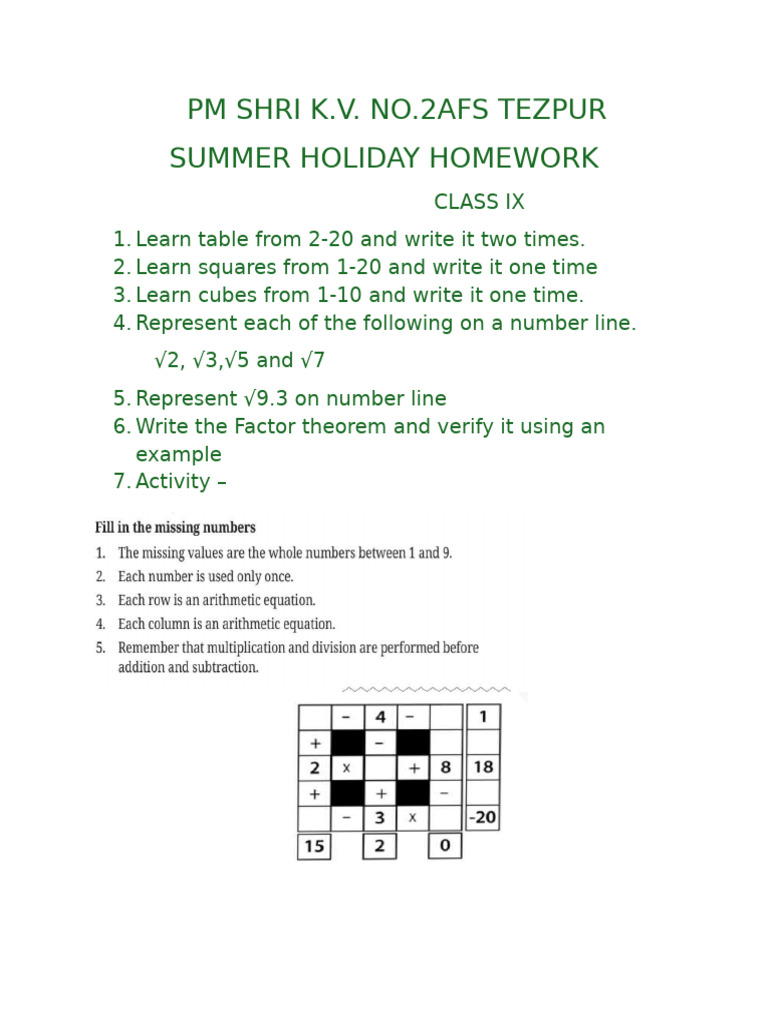 Class-9 Summer HHW (Maths) | PDF