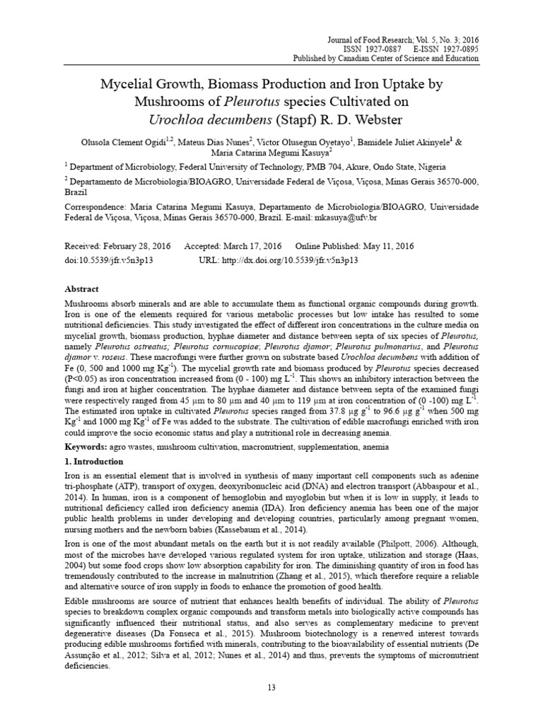 Mycelial Growth Biomass Production and Iron Uptake-2 | PDF | Iron ...