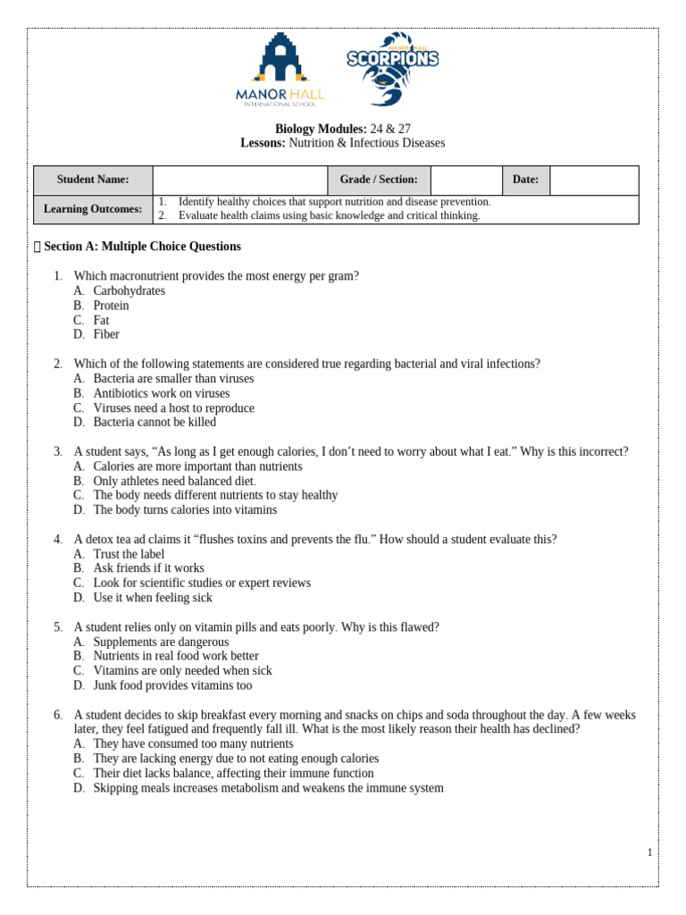 Nutrition and Infectious Diseases Lessons | PDF | Infection | Nutrition
