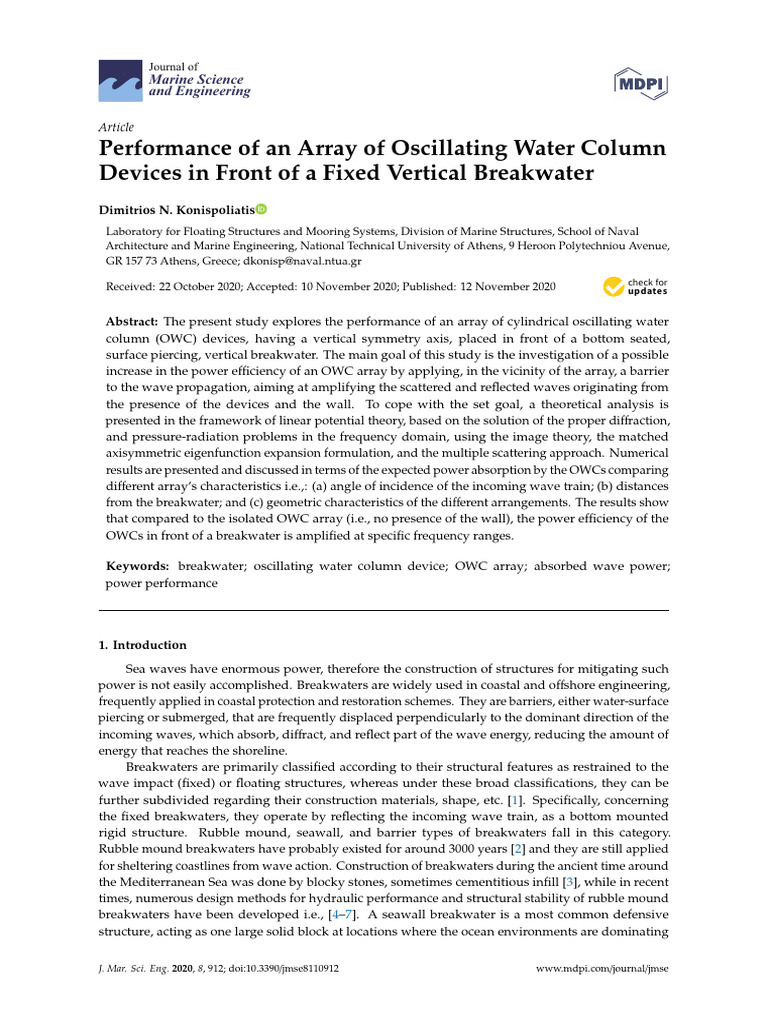 Performance of An Array of Oscillating Water Column Devices in Front of A Fixed Vertical ...