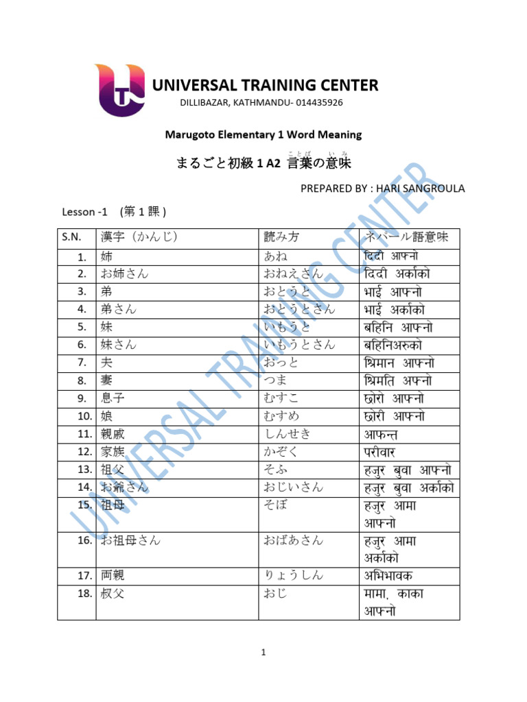 Marugoto Elementary 1 A2 Meaning Final | PDF