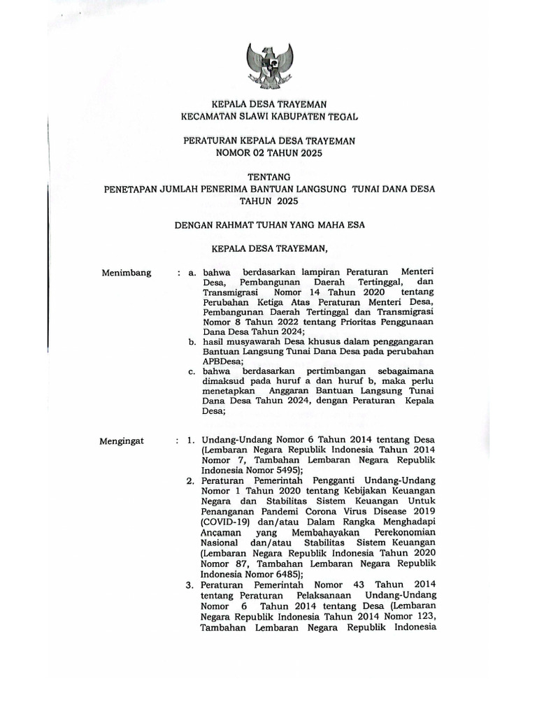 Perkades Nomor 2 Tahun 2025 | PDF