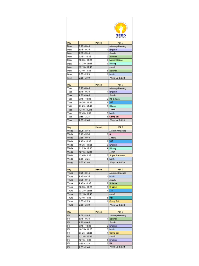 Class Time Table 2024-2025 - 7 | PDF