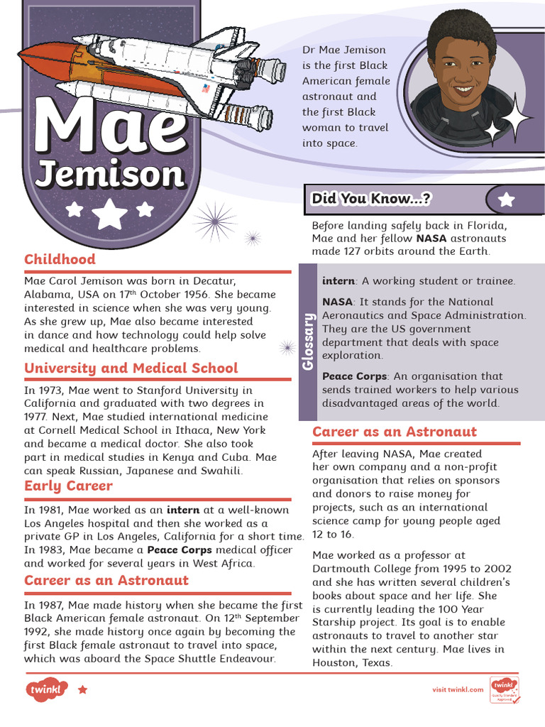 Mae Jemison: First Black Female Astronaut | PDF | Astronauts | Astronautics