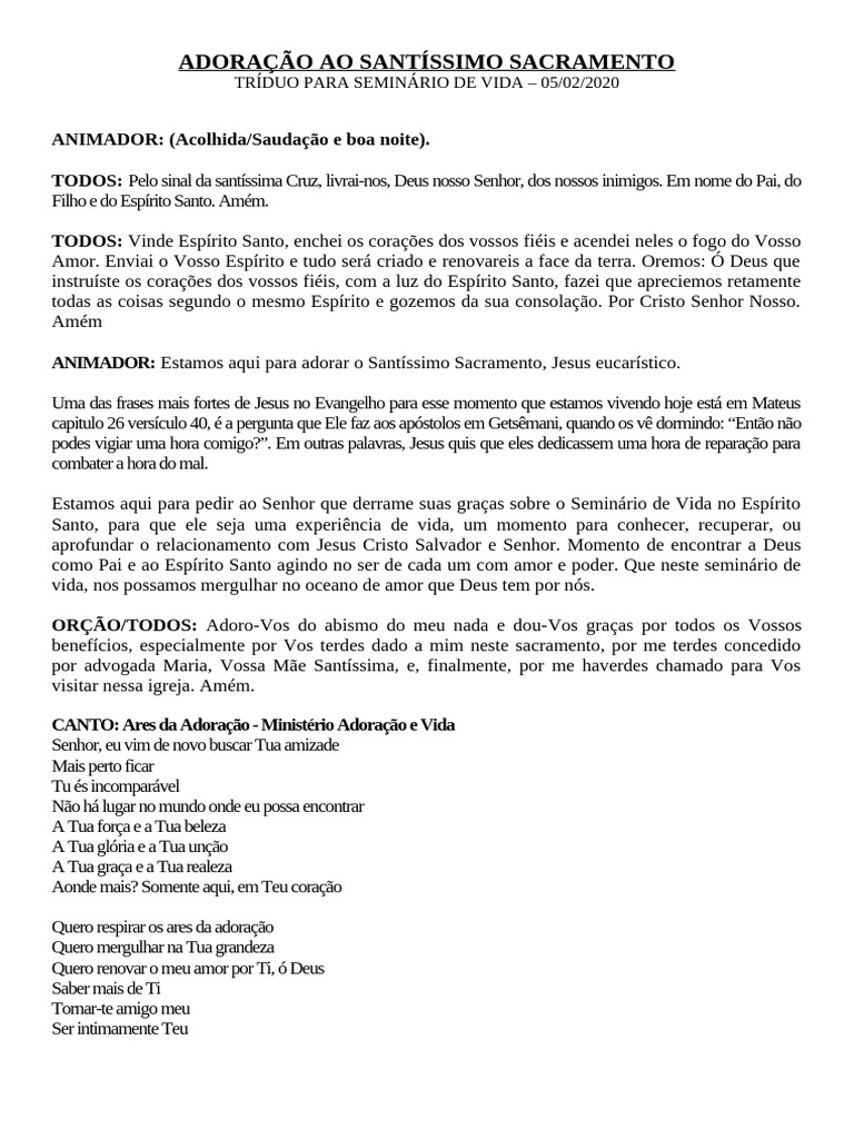 Adoração Ao Santíssimo Sacramento | PDF | Eucaristia | Jesus