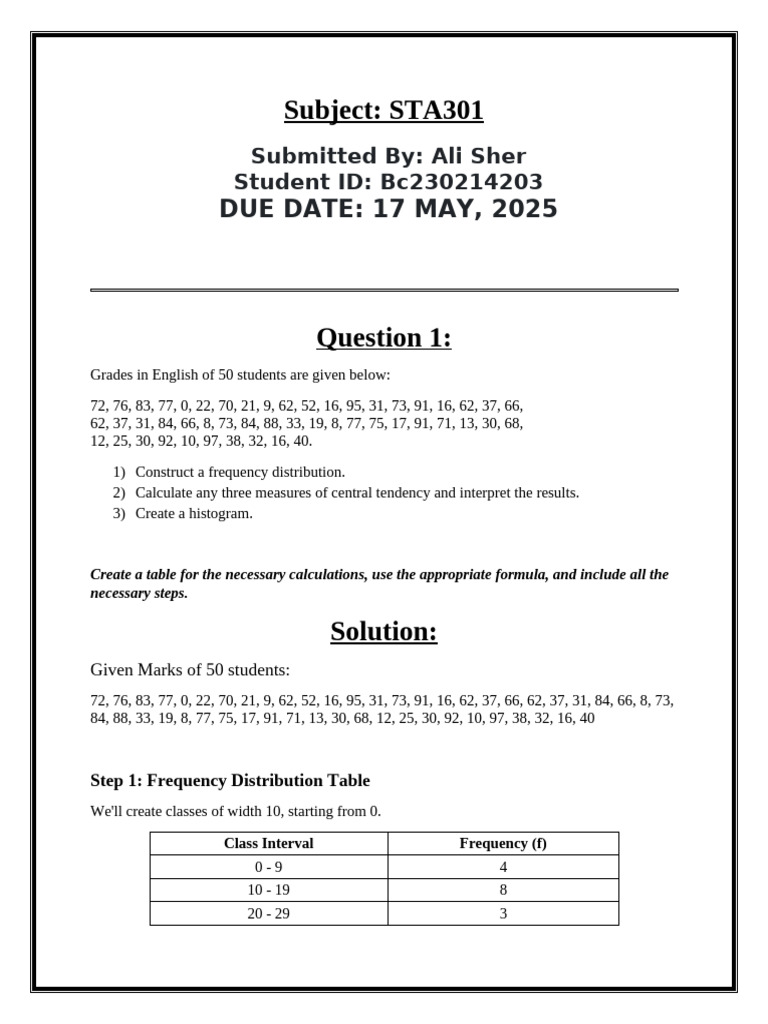 Spring 2025 - STA301 - 1 - BC230214203 | PDF | Mode (Statistics) | Descriptive Statistics