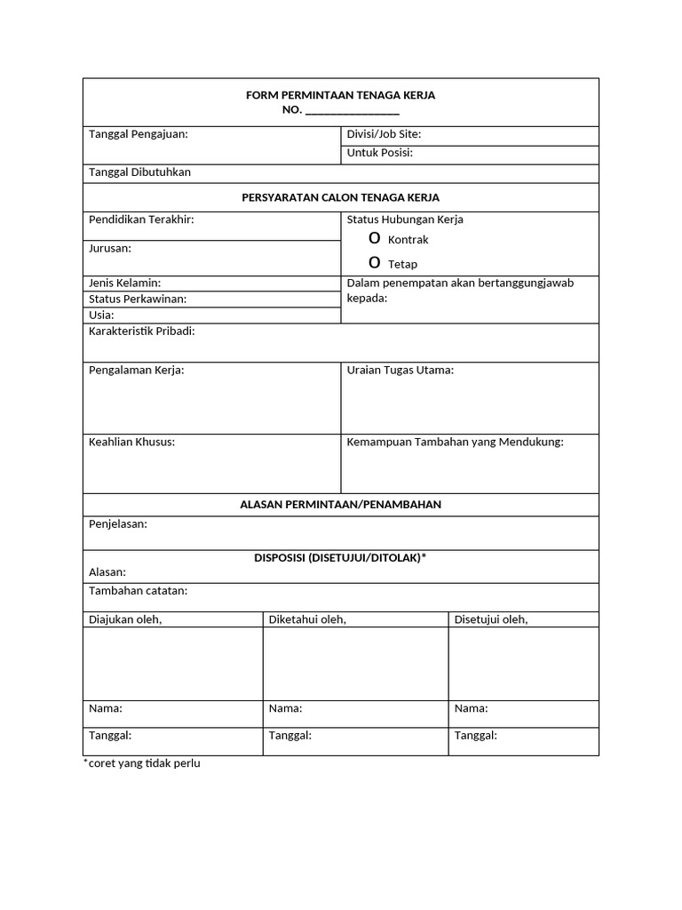 Form Permintaan Tenaga Kerja | PDF