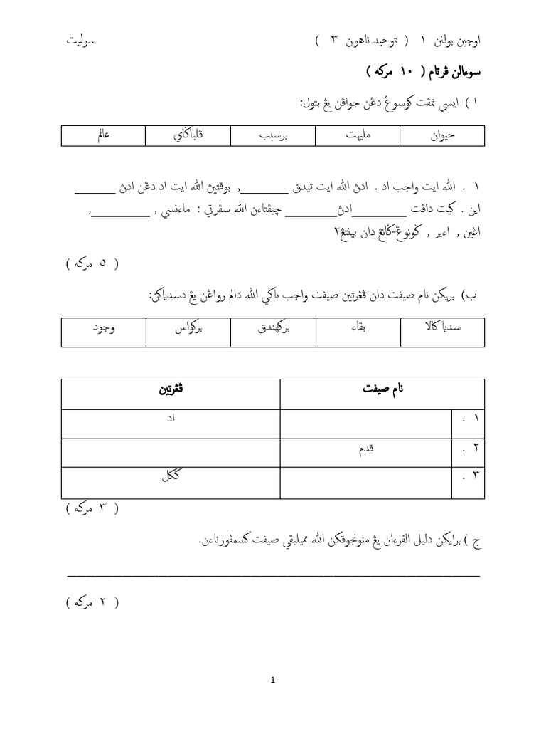 Soalan Tauhid Tahun 3 | PDF