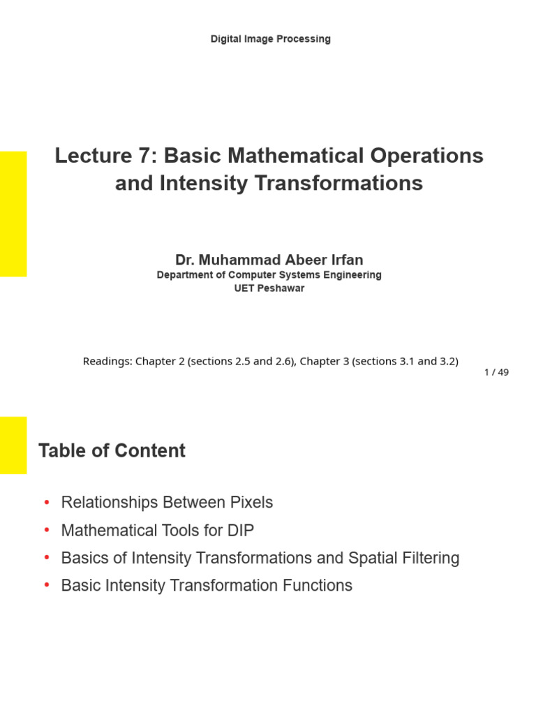 DIP L07 - Basic Mathematical Operationsand and Intensity Transformations | PDF | Function ...