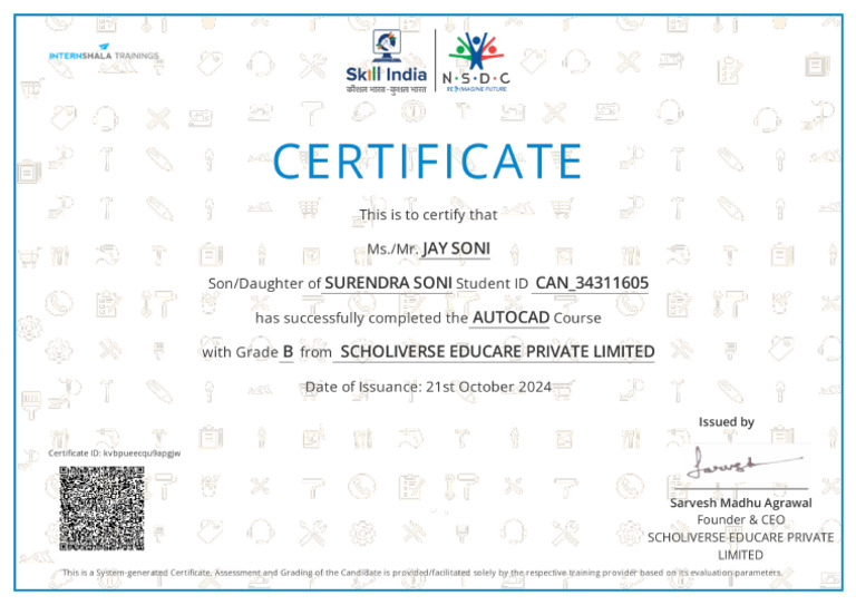 NSDC CAD Certificate | PDF