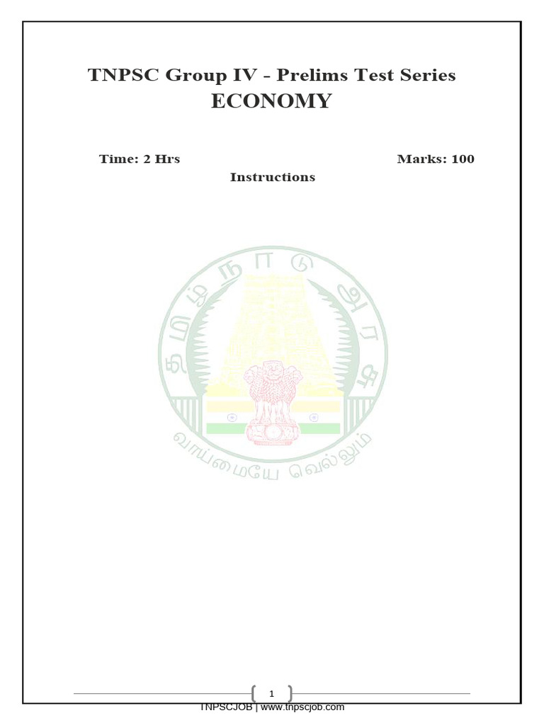 TNPSC Indian Economics Model Questions Paper 5 | PDF | Money Supply ...