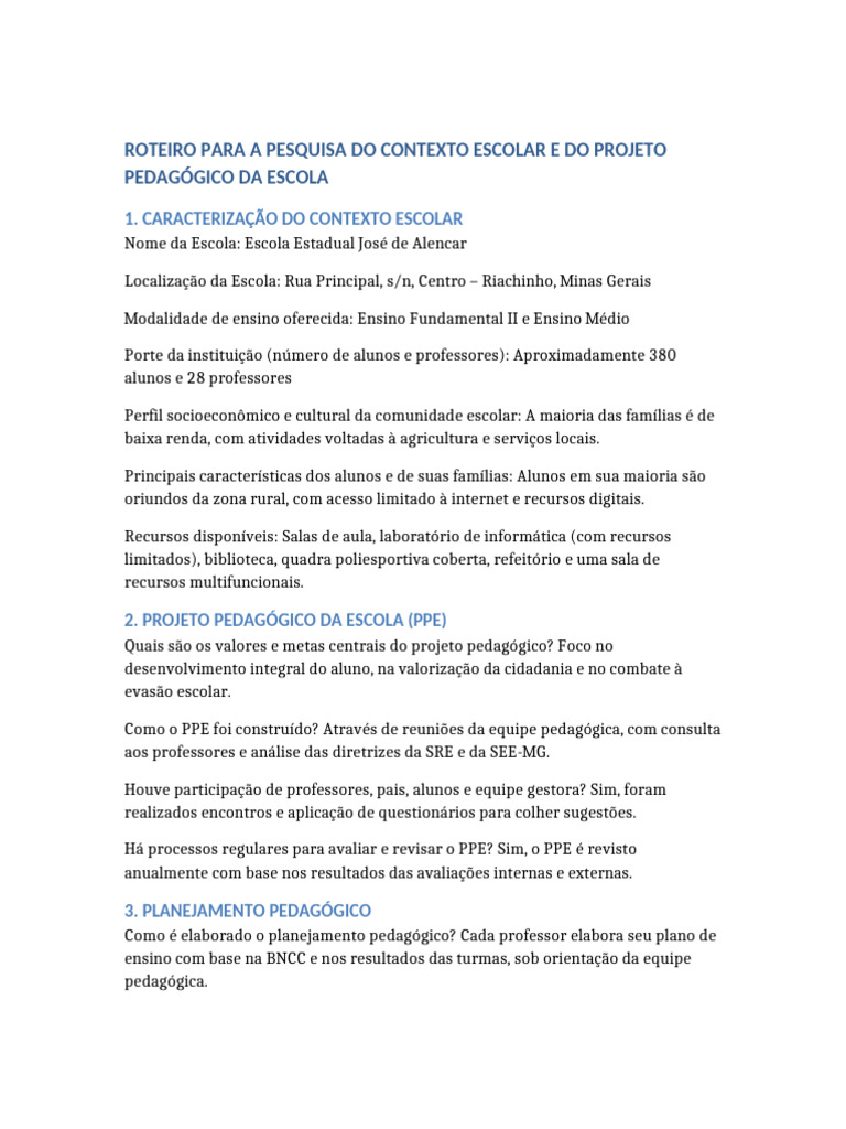 Roteiro de Pesquisa Escolar Fundamental | PDF | Pedagogia | Escolas
