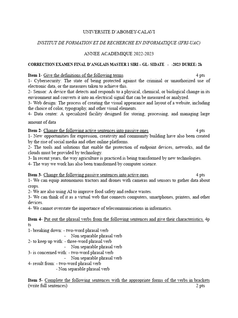 Correction Examen Final MSC 1 SIRI-GL-SI 22-23 | PDF | World Wide Web | Internet & Web