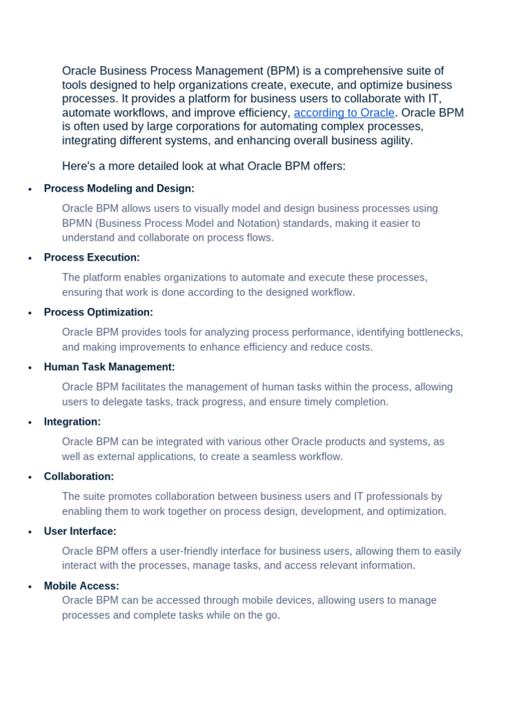 Oracle BPM Suite Overview and Features | PDF | Business Process ...