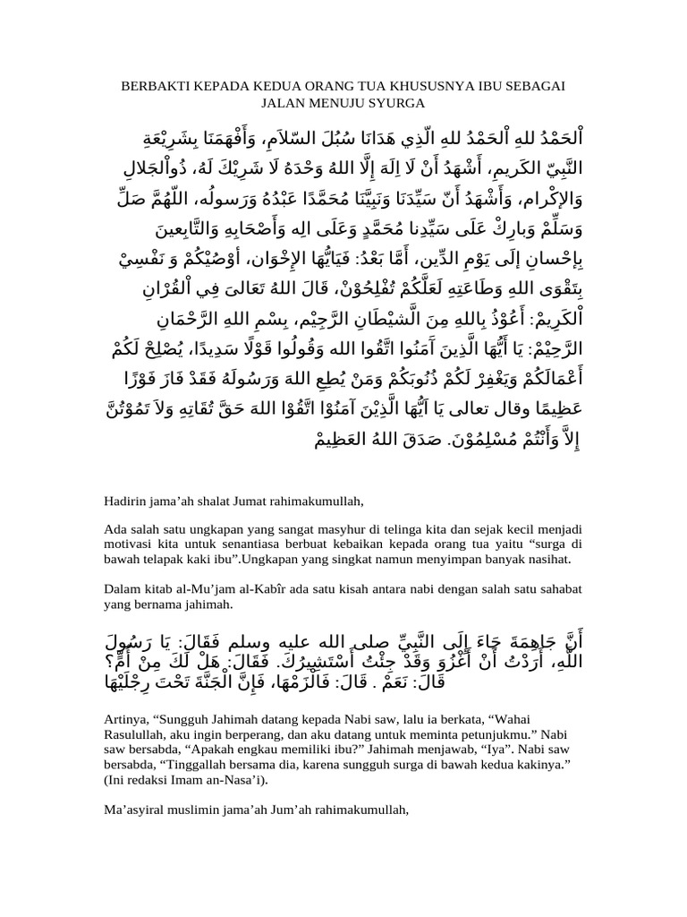 BERBAKTI KEPADA KEDUA ORANG TUA KHUSUSNYA IBU SEBAGAI JALAN MENUJU ...