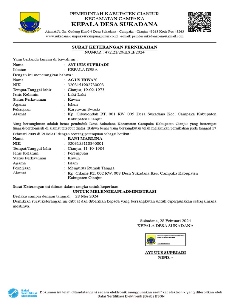AGUS IRWAN SK Pernikahan - Sign2 | PDF