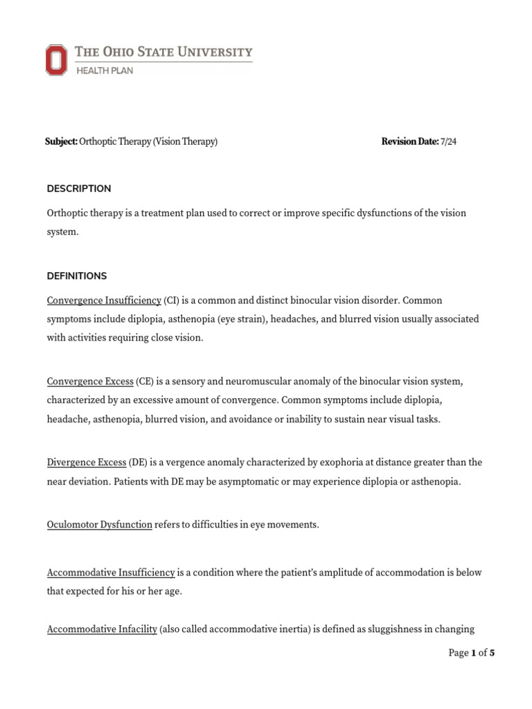 Orthoptic Therapy Vision Therapy | PDF | Senses | Medicine
