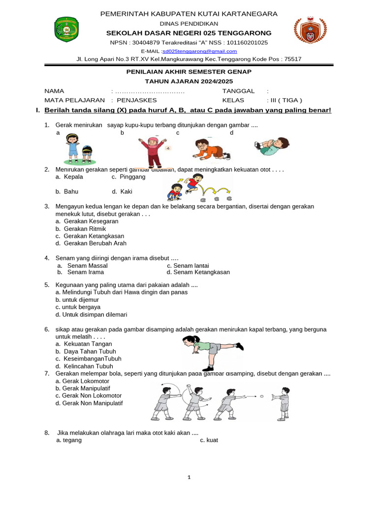 Soal Sas Genap Pjok Kelas 3 2023-2024 | PDF