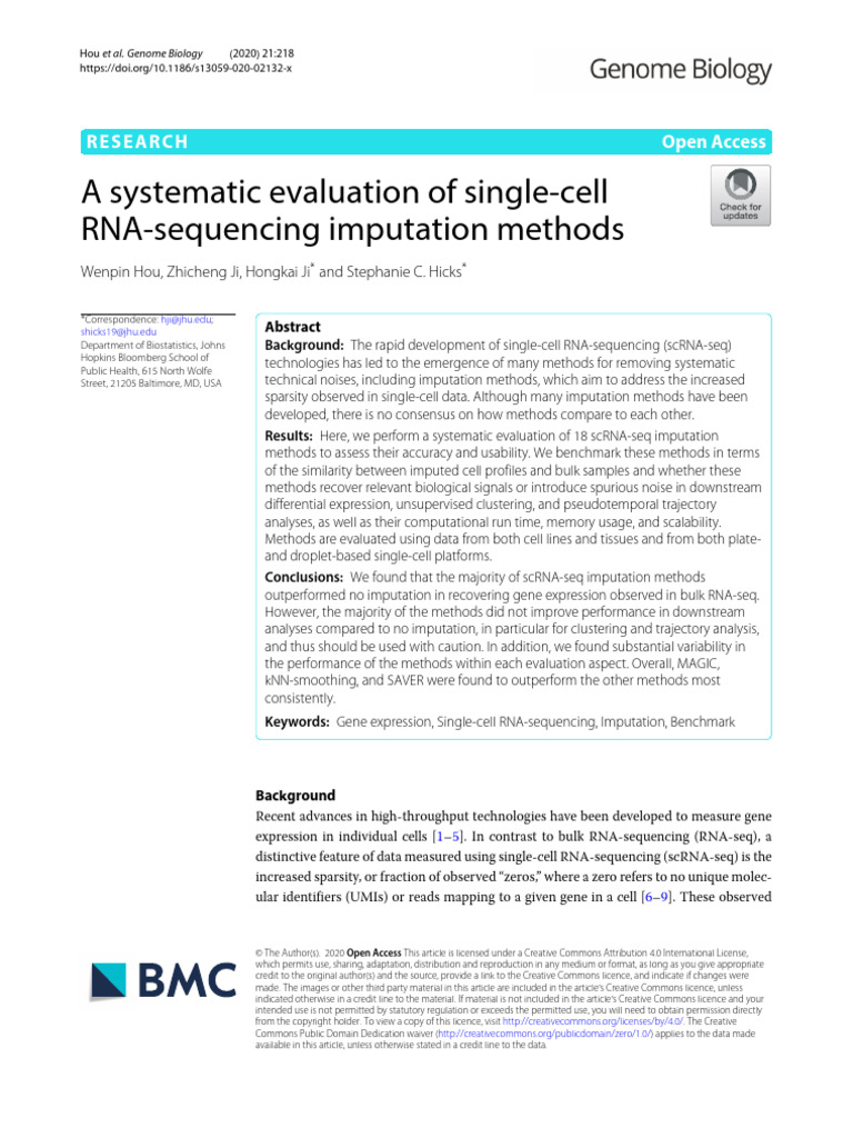 A Systematic Evaluation of Single-Cell RNA-sequencing Imputation Methods | PDF | Receiver ...