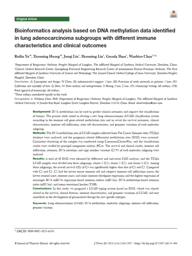 Bioinformatics Analysis Based On DNA Methylation Data Identified in ...