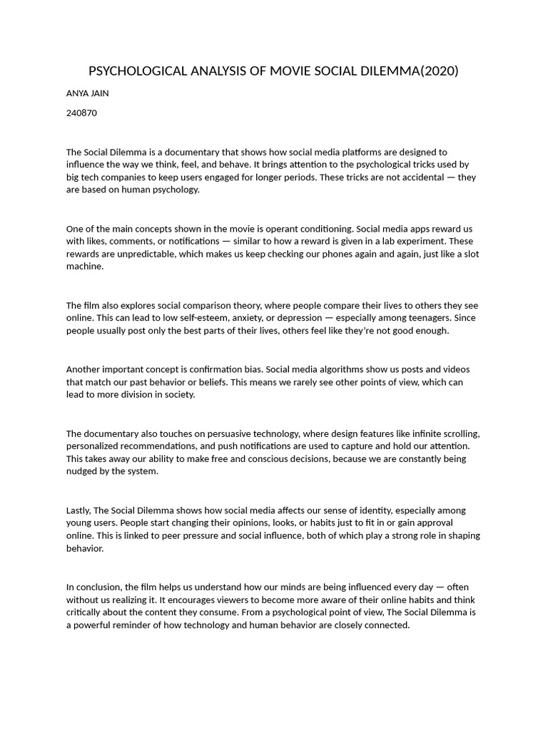 Analysis of Movie Social Dilemma | PDF