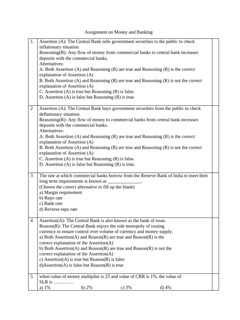 Money and Banking Assignment | PDF | Money | Currency