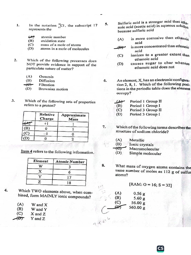Jan 2024 Chem p1 | PDF