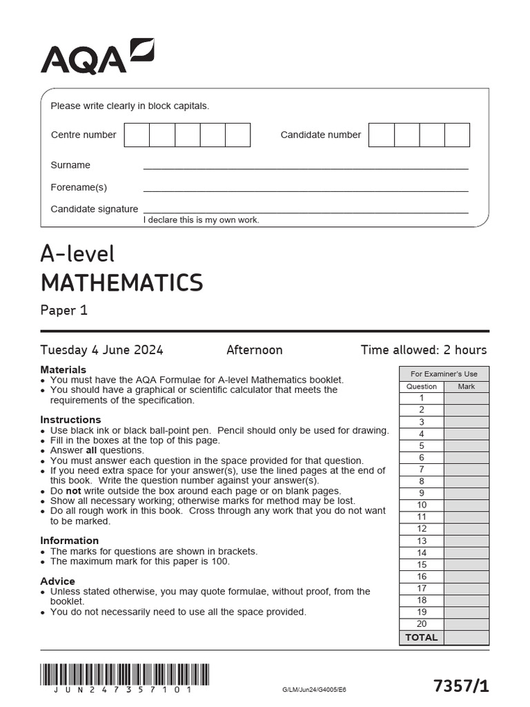 7357 Mathematics Paper1 QP | PDF | Mathematical Concepts | Mathematical ...