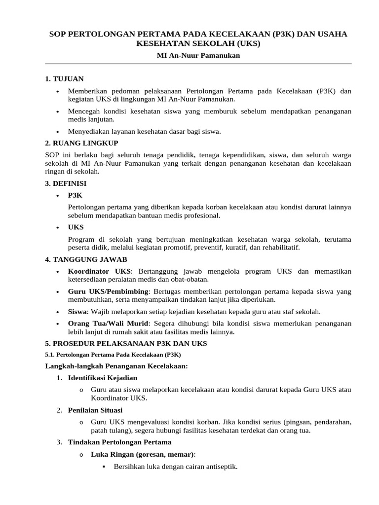 SOP P3K dan UKS MI An-Nuur Pamanukan | PDF