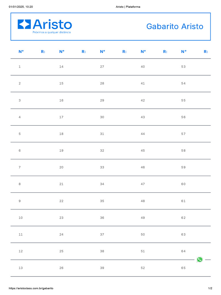 Modelo Gabarito Aristo | PDF