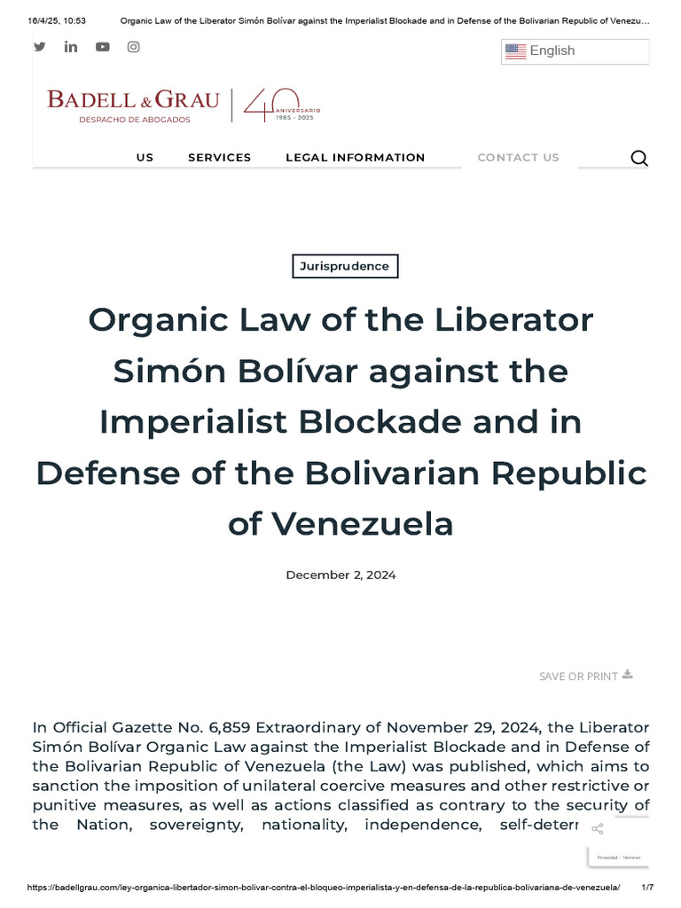 Simón Bolívar Organic Law Overview | PDF | Venezuela | Sovereignty