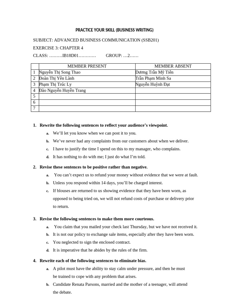 Advanced Business Writing Exercises | PDF