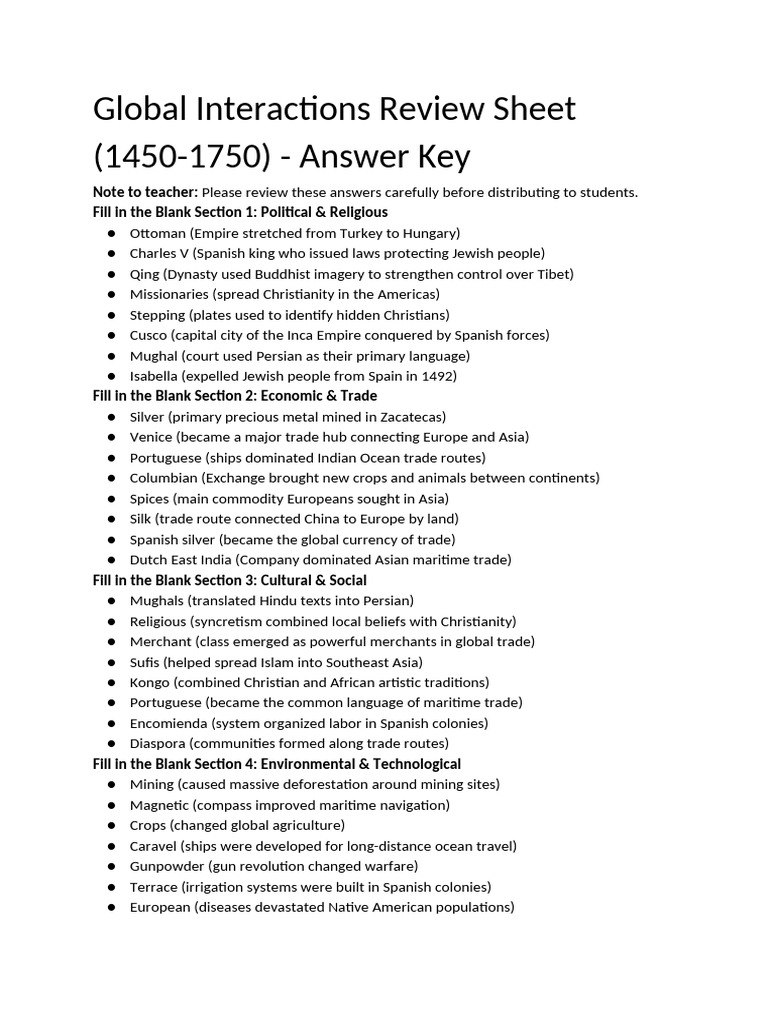 Absolutism II Review Answer Sheet | PDF | Spanish Empire | Trade