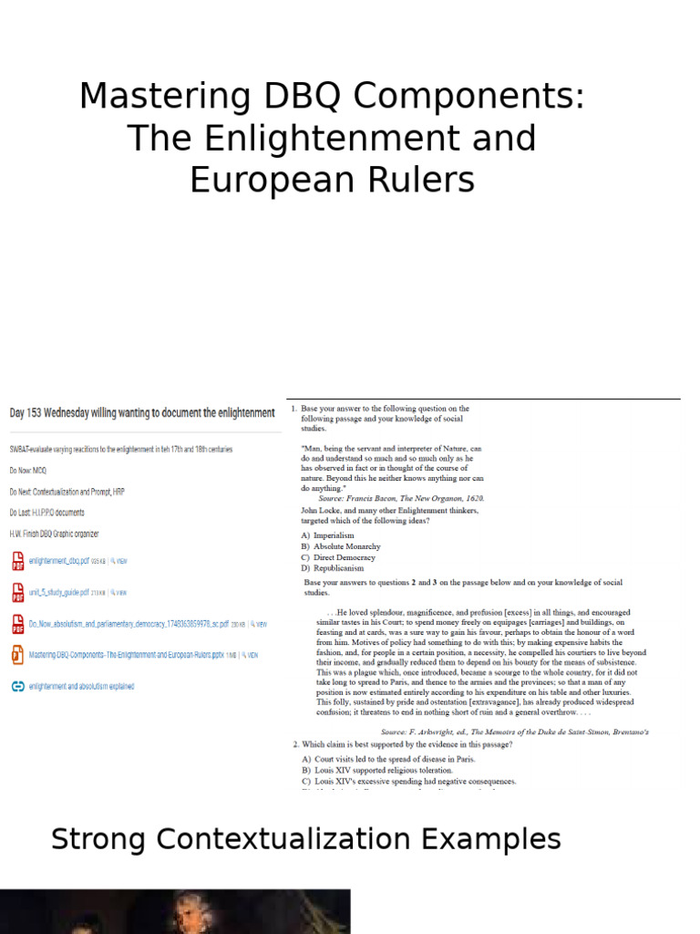 Mastering DBQ Components The Enlightenment and European Rulers | PDF ...