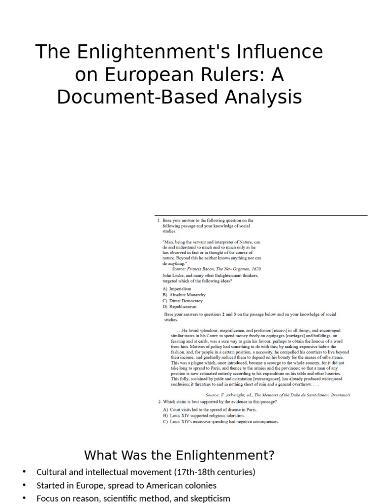 The Enlightenment S Influence On European Rulers A Document Based ...