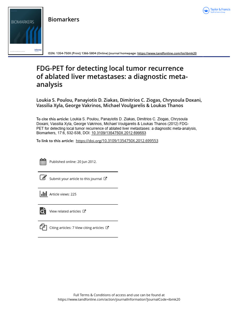FDG-PET For Detecting Local Tumor Recurrence of Ablated Liver ...