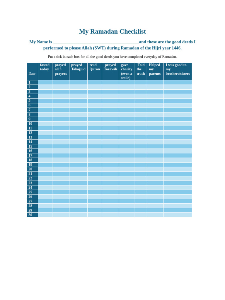 Ramadan Checklist | PDF
